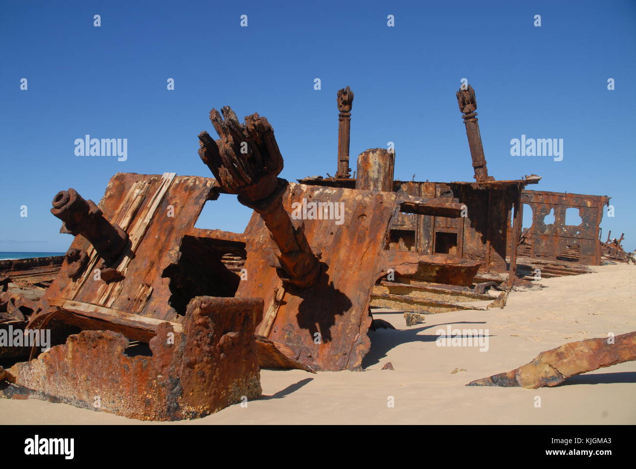 Close-up of the SS Maheno shipwreck on Fraser Island, Australia Stock ...
