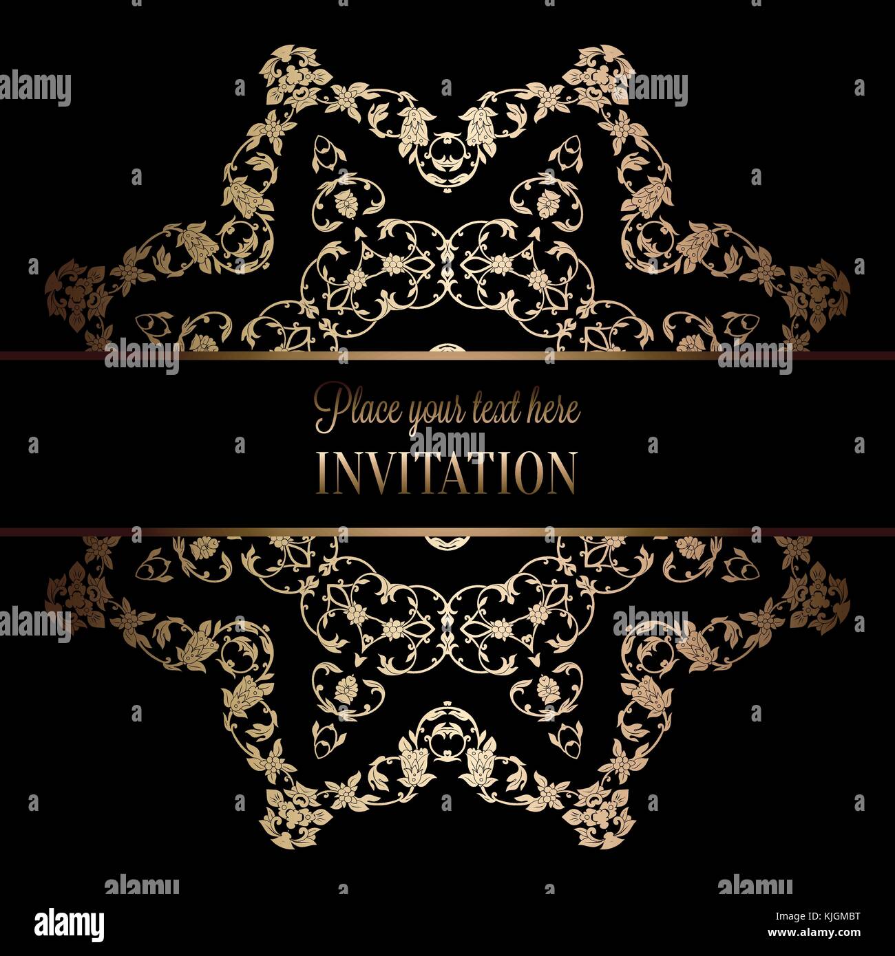 Vintage baroque Wedding Invitation template with damask background ...