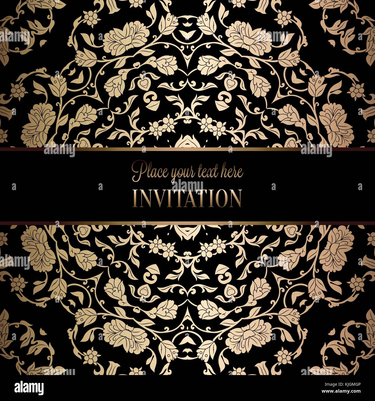 Vintage baroque Wedding Invitation template with damask background ...