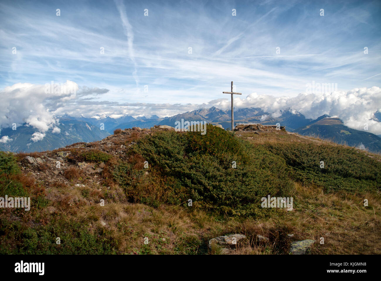 Summit cross at Mount Kronplatz, Dolomites, Italy Stock Photo - Alamy
