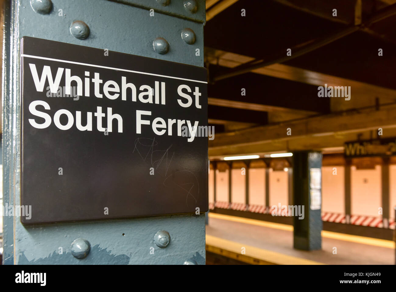 New York, New York - July 12, 2015: Whitehall Street, South Ferry ...