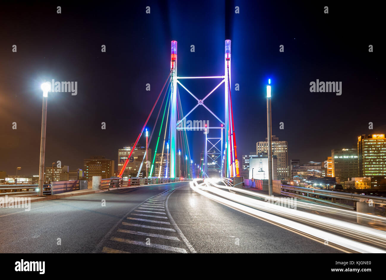 Nelson Mandela Bridge at night. The 284 meter long Nelson Mandela ...