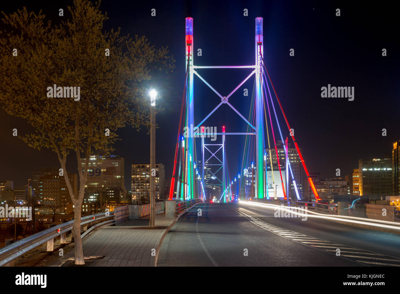 Nelson Mandela Bridge at night. The 284 meter long Nelson Mandela ...