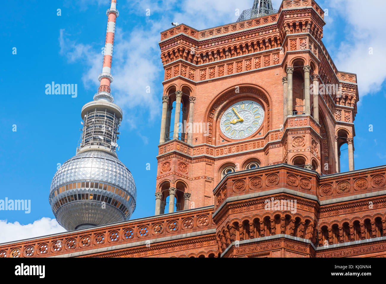 Berlin Rathaus, clock tower of the Red Town Hall - Rotes Rathaus - with ...