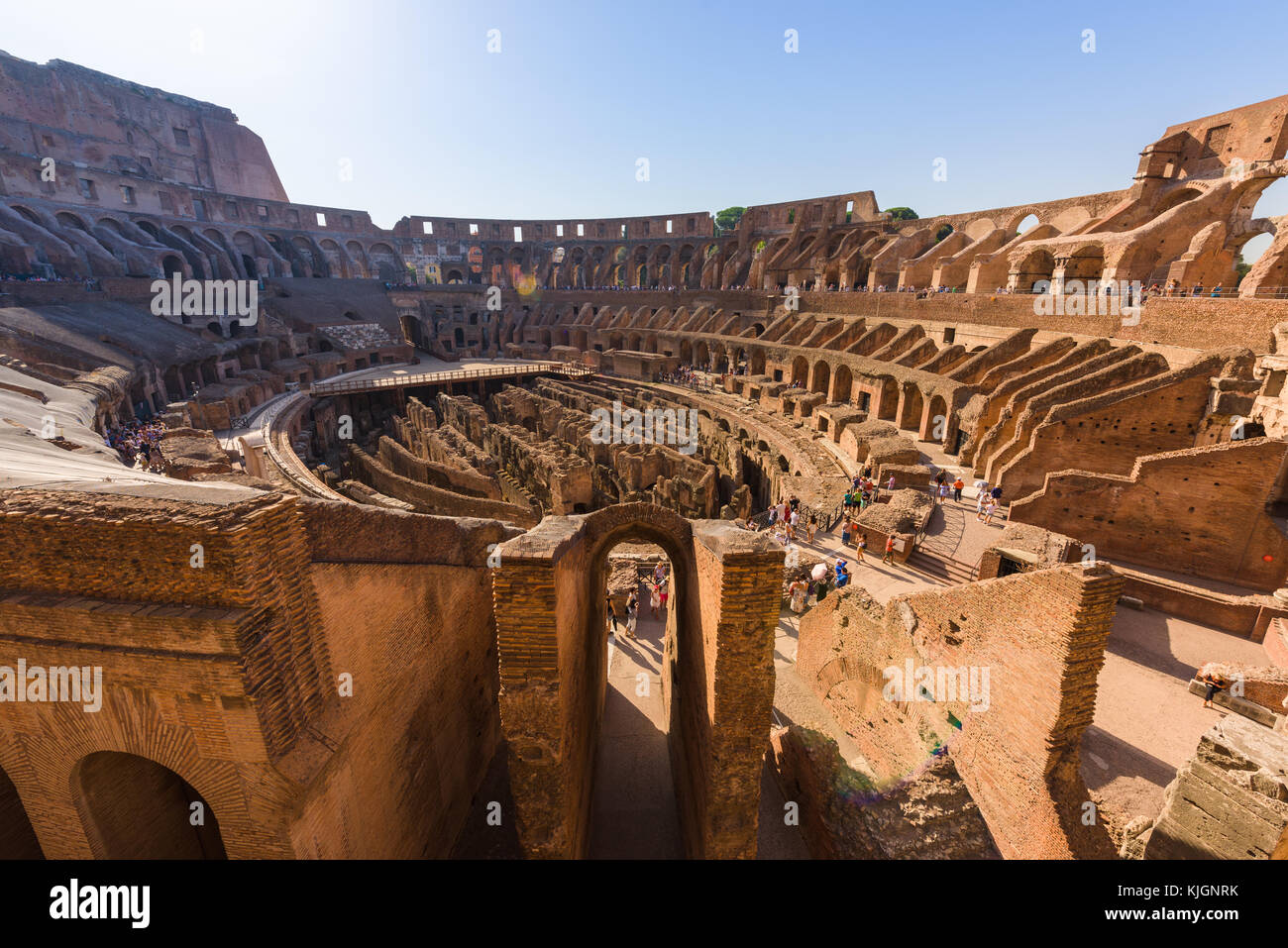 The central oval arena of the ancient roman coliseum, Rome, Italy, with ...