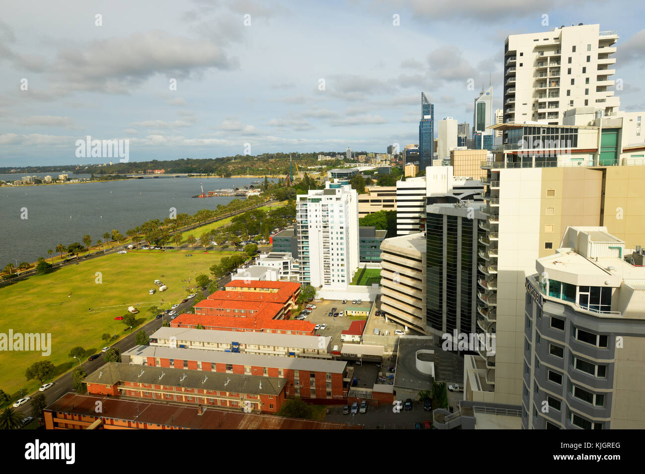 View of Perth, Australia and the Swan River during the day from above ...