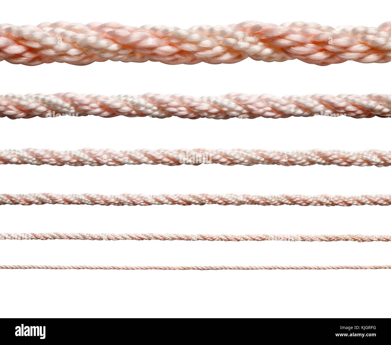 collection of various ropes on white background. each one is shot ...