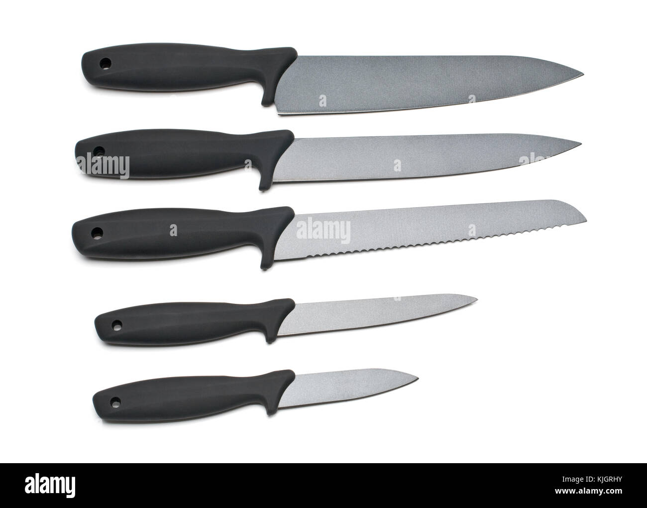 Set of steel kitchen knives, isolated on white with clipping path Stock ...