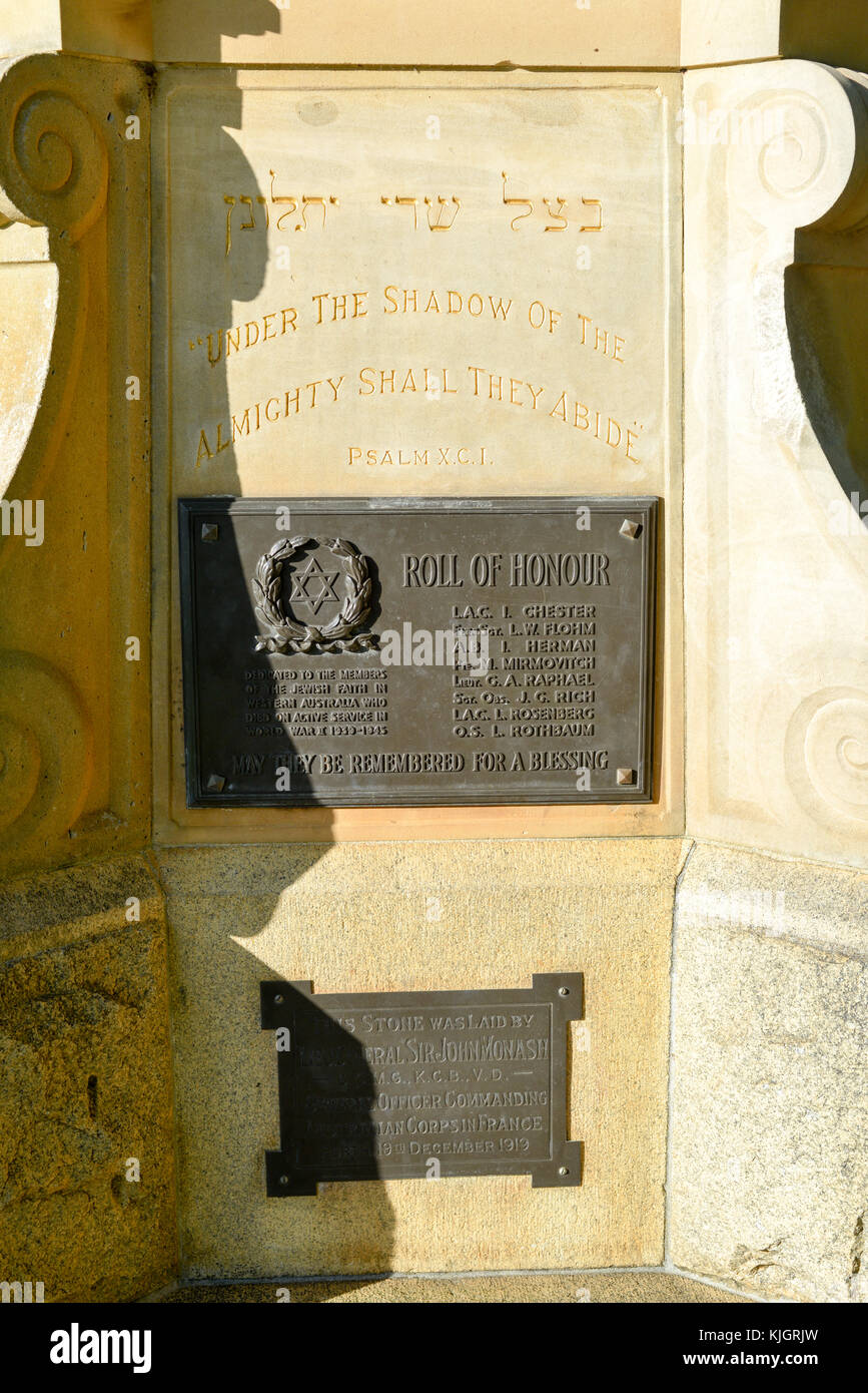 The Jewish War Memorial in Kings Park, Perth. It was erected in 1920 to ...