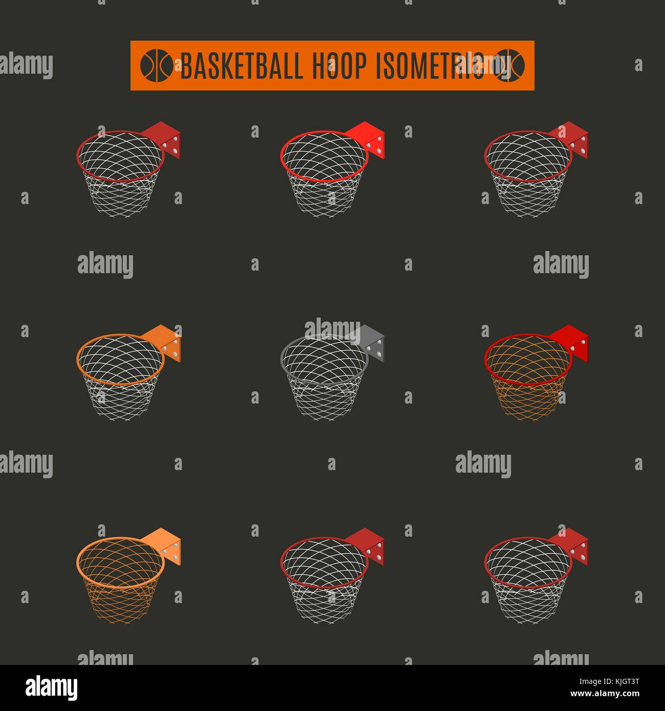 Set of basketball rings with a basket. Element for the design of ...