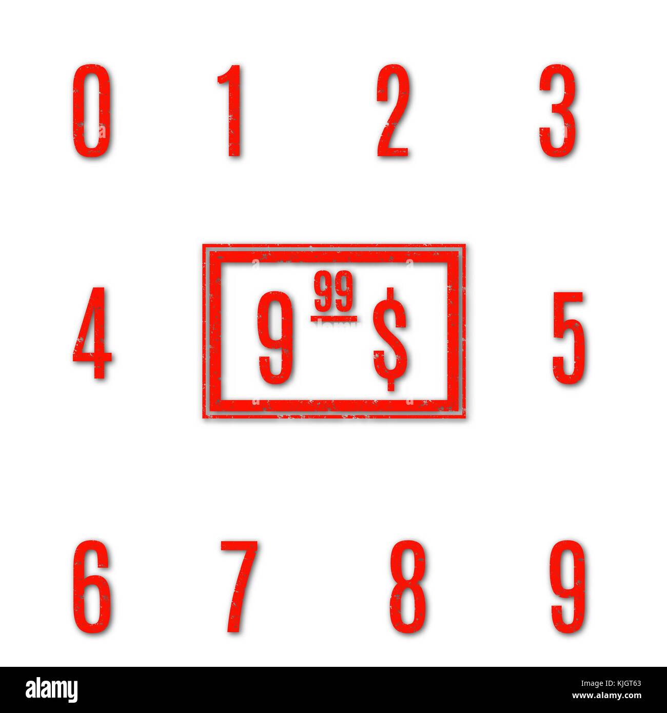Set grunge numbers from zero to nine for price tags, isolated on white ...