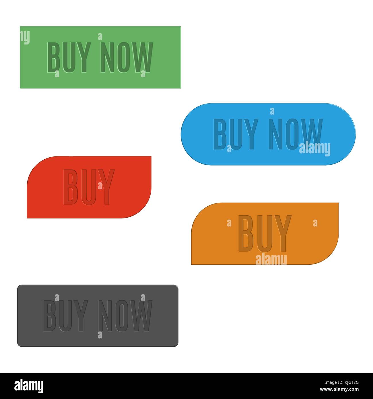 Set of multicolored buttons buy, different shapes. Isolated on white ...