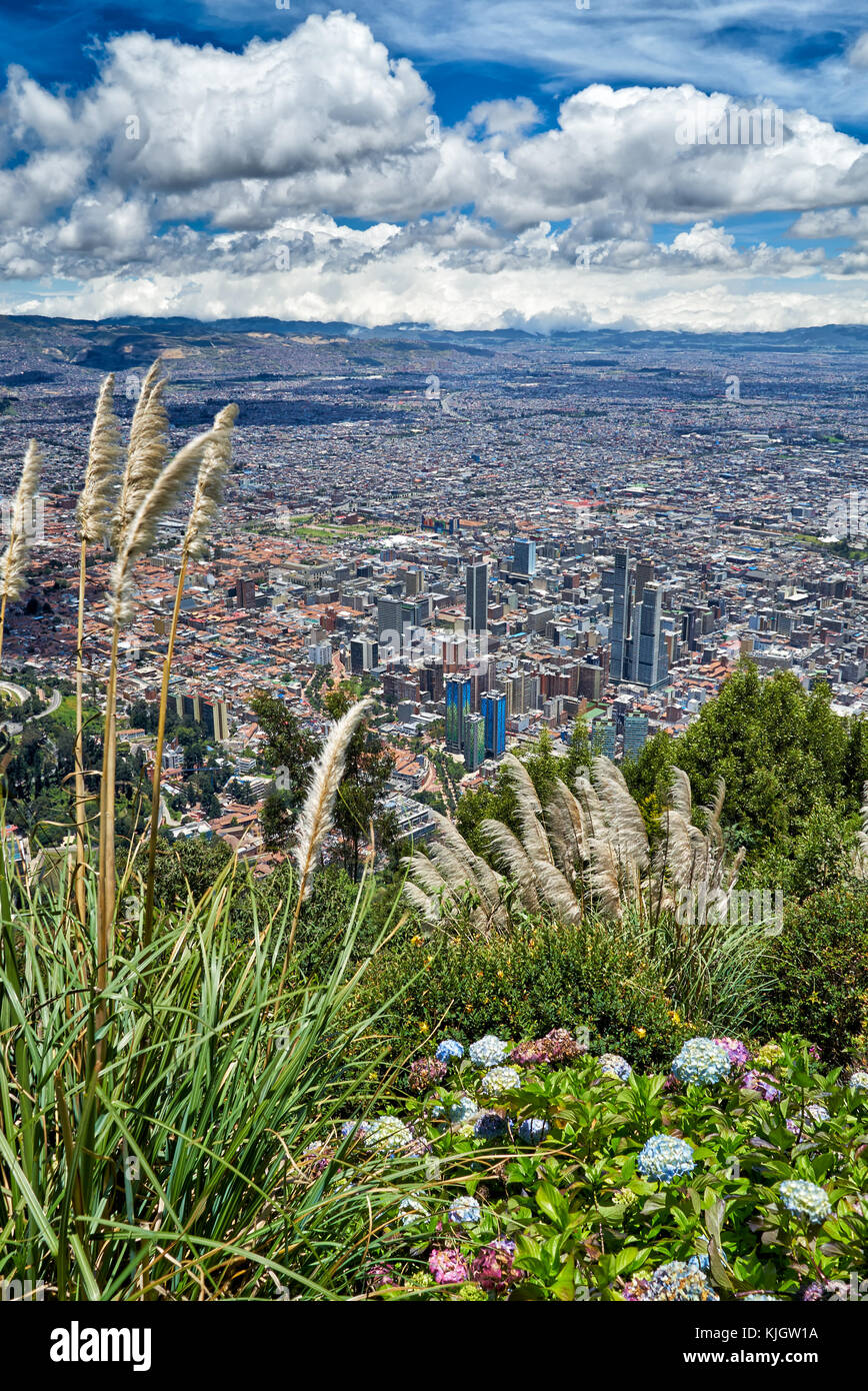 birds eye view from mount Cerro de Monserrate onto Bogota, Colombia ...