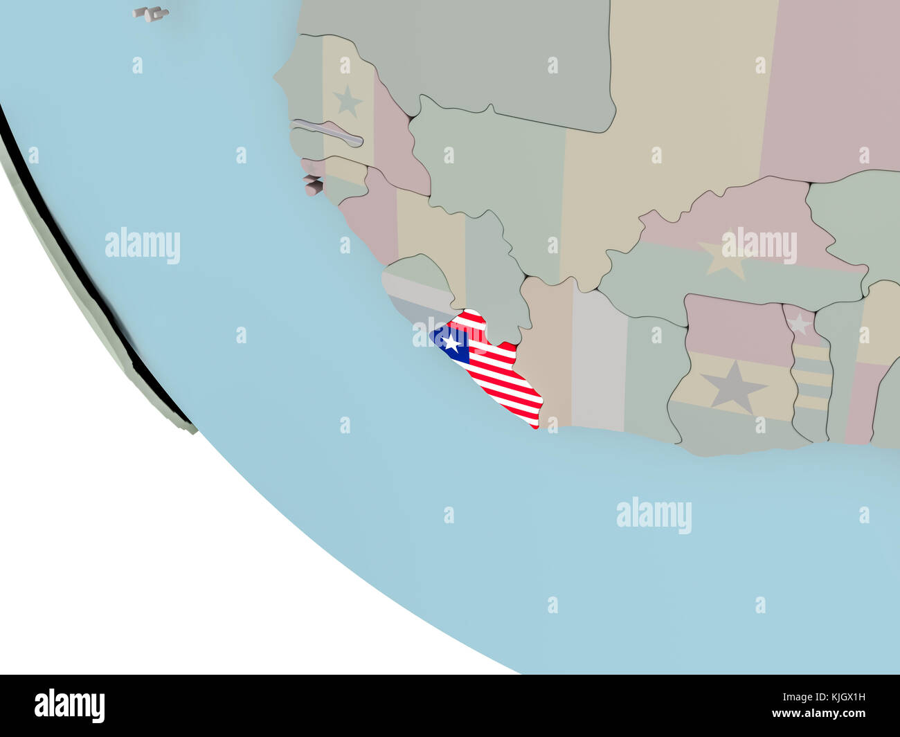 Map of Liberia on political globe with embedded flags. 3D illustration ...