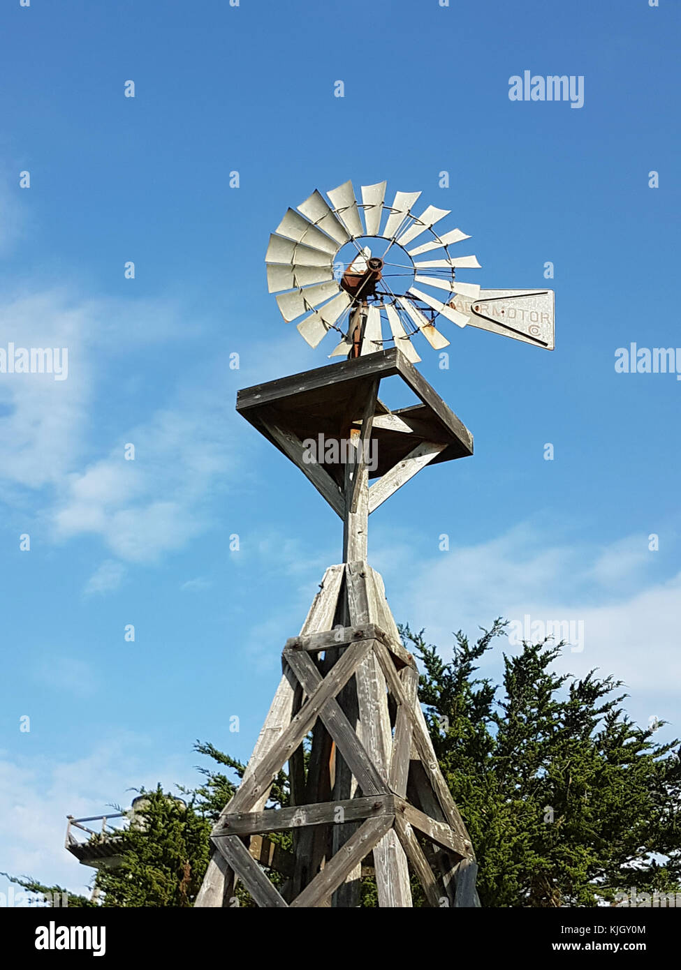 A windmill stands against the blue skies north of San Francisco, in ...