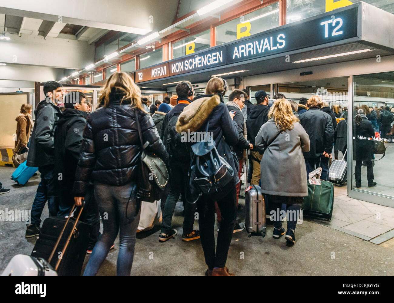 Long immigration queue at Malpensa Airport in Milan, Italy for arrivals ...