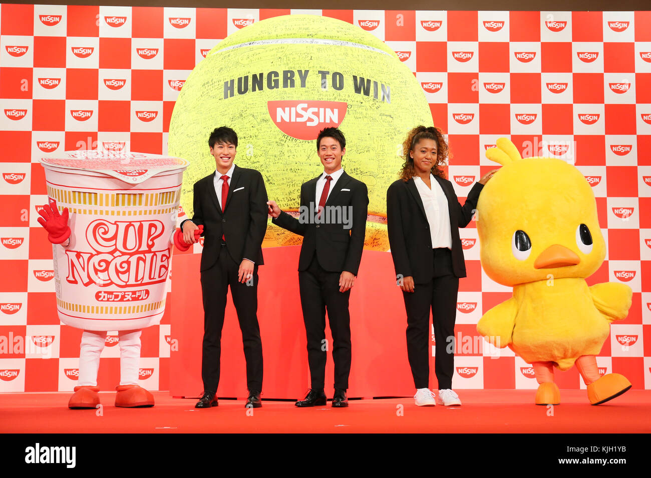 Tokyo, Japan. 24th Nov, 2017. (L to R) Yosuke Watanuki, Kei Nishikori, Naomi Osaka Tennis : A ...