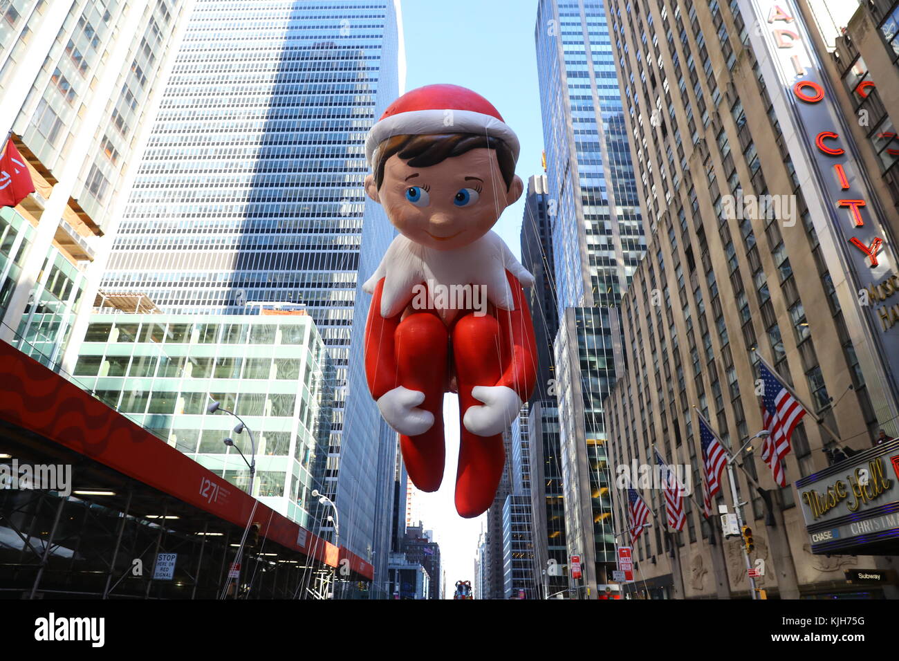 New York, USA. 23rd Nov, 2017. The Elf on the Shelf balloon is led down ...