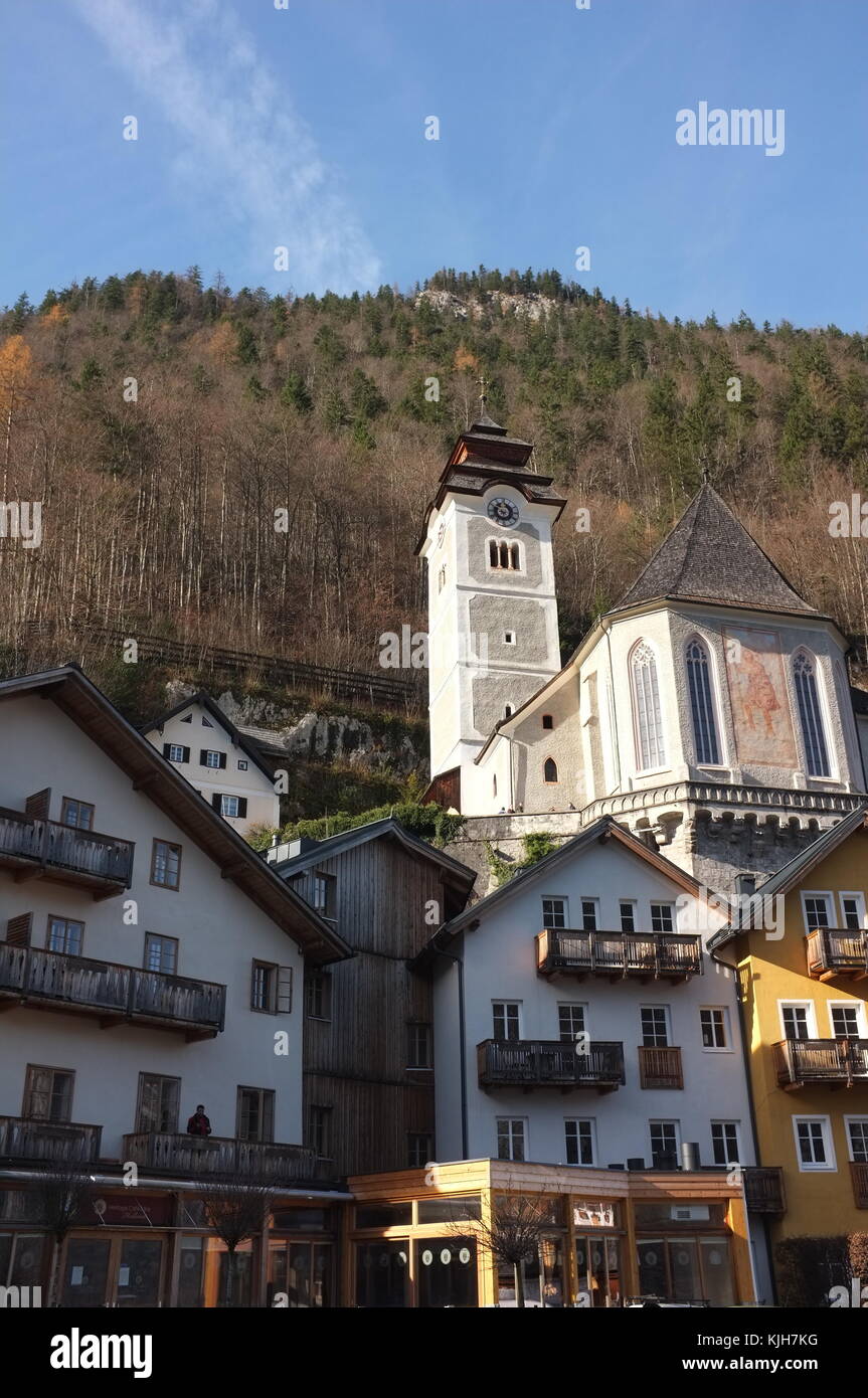 HALLSTATT, NOV. 24: 16th-century Alpine houses at the shore of ...