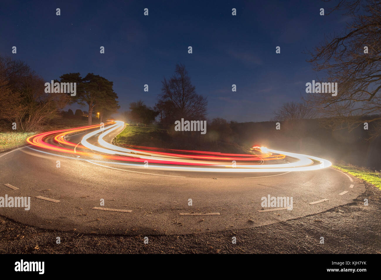 Long exposure of car headlights make their way along "The W" or 'The ...