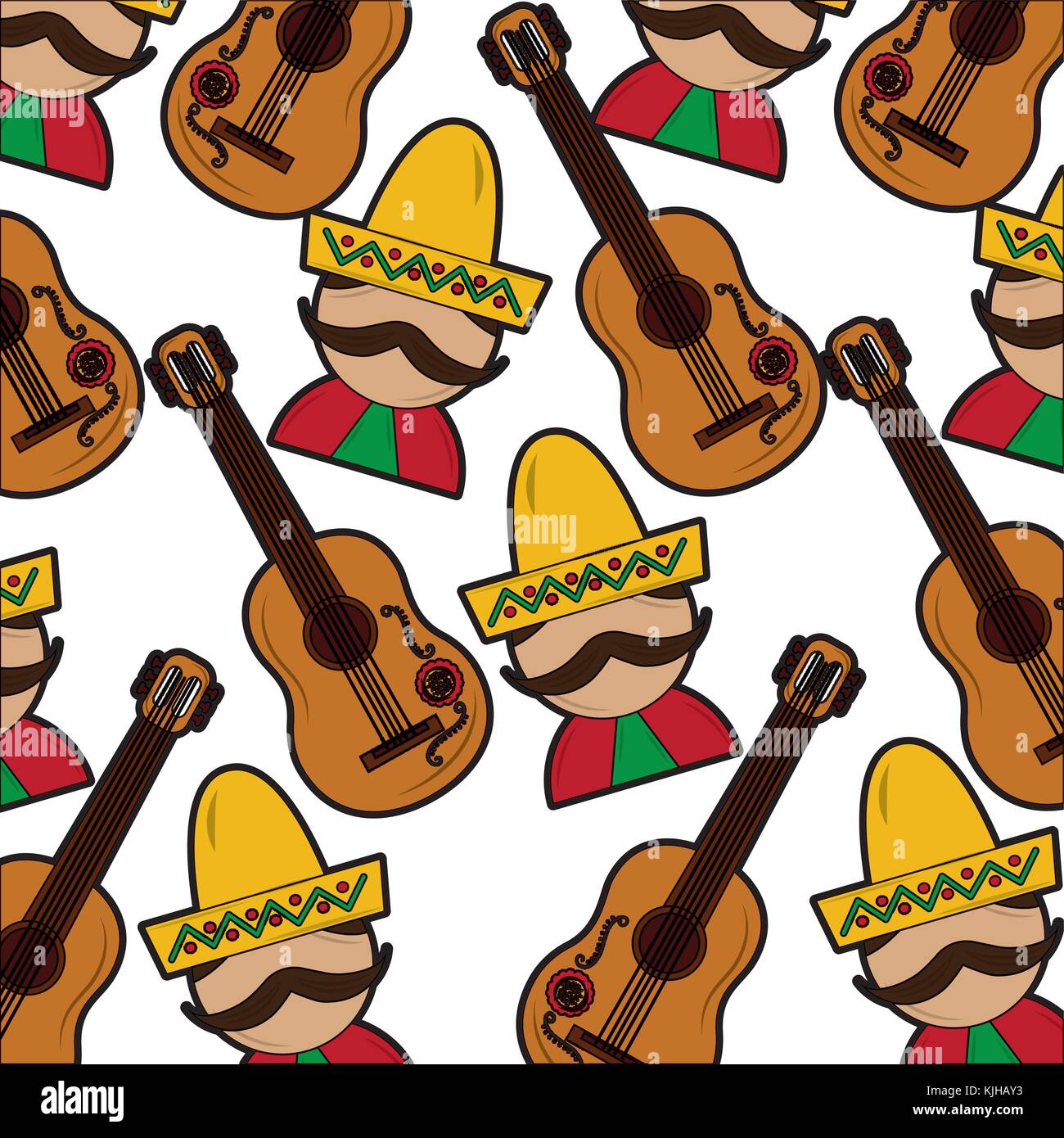man with sombrero and guitar mexico culture pattern image Stock Vector ...