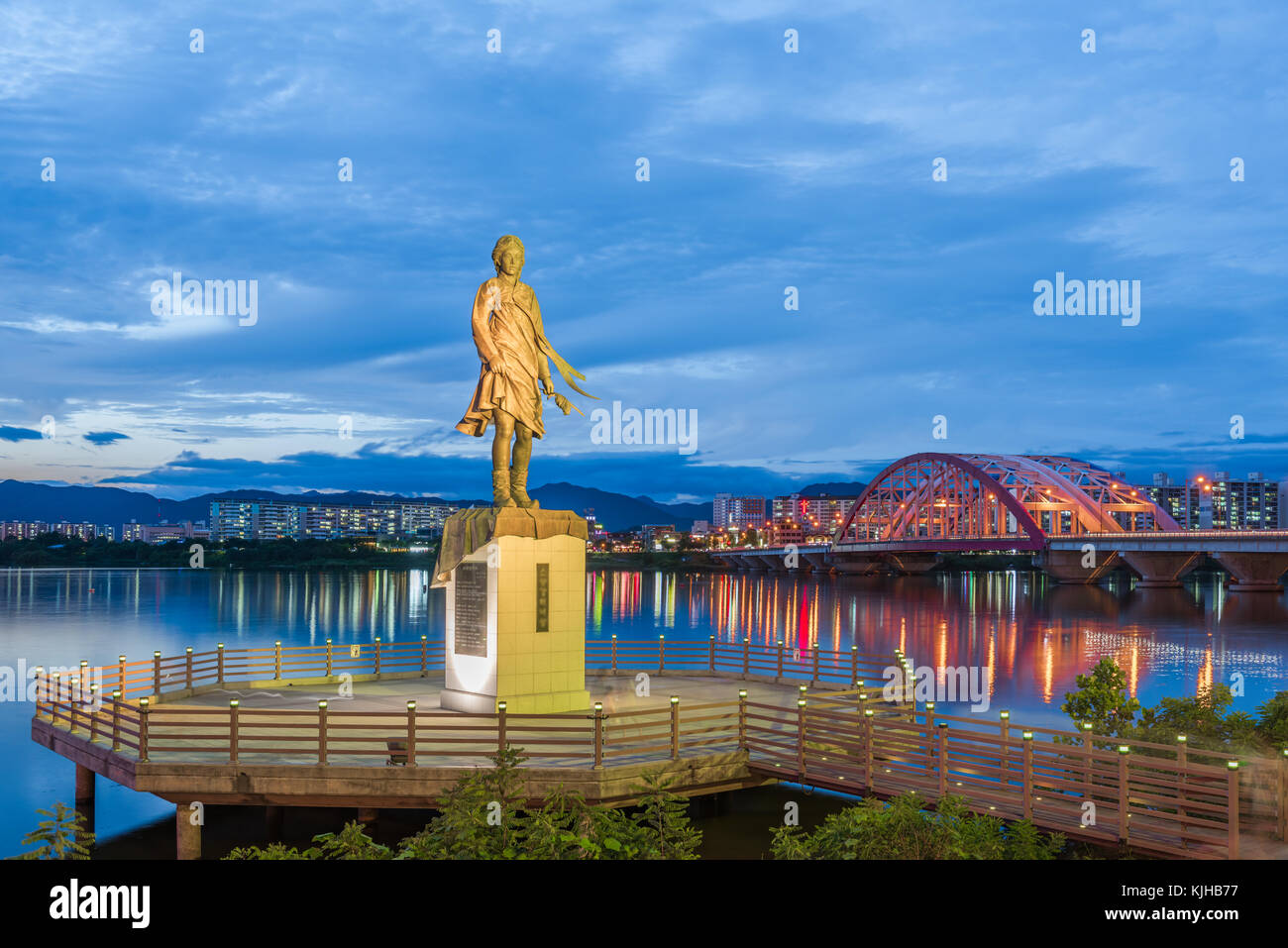 The statue and bridge of chuncheon at nigth,south korea Stock Photo - Alamy