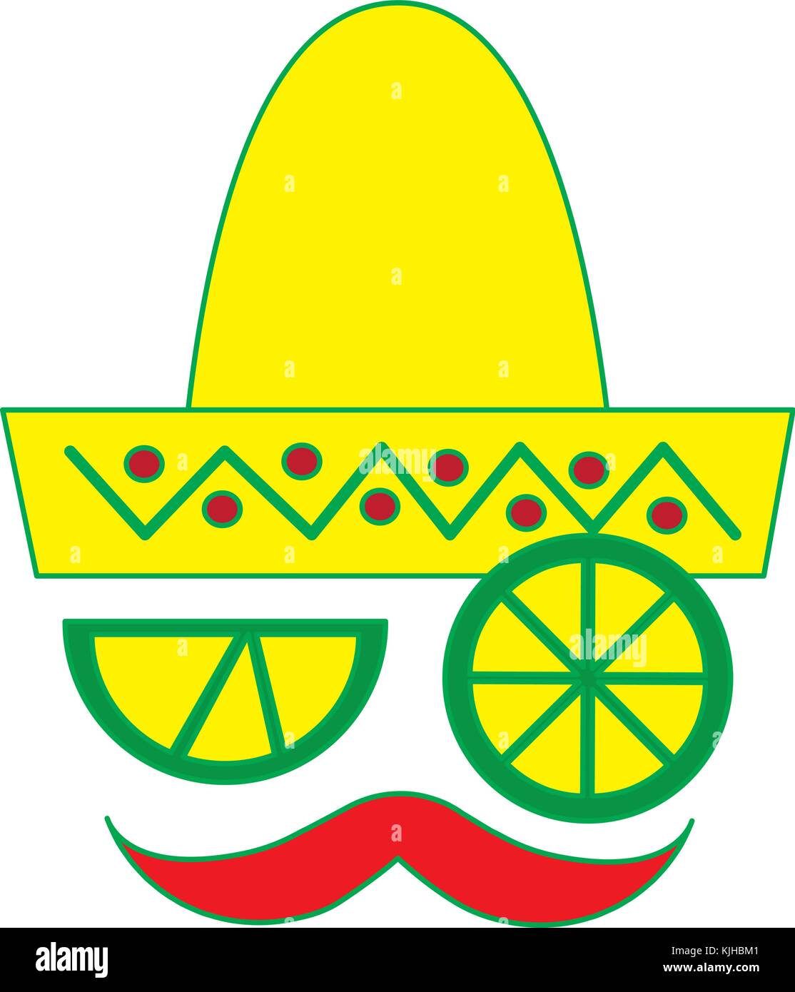 mexican face hat and mustache with slice lemon culture symbol Stock ...