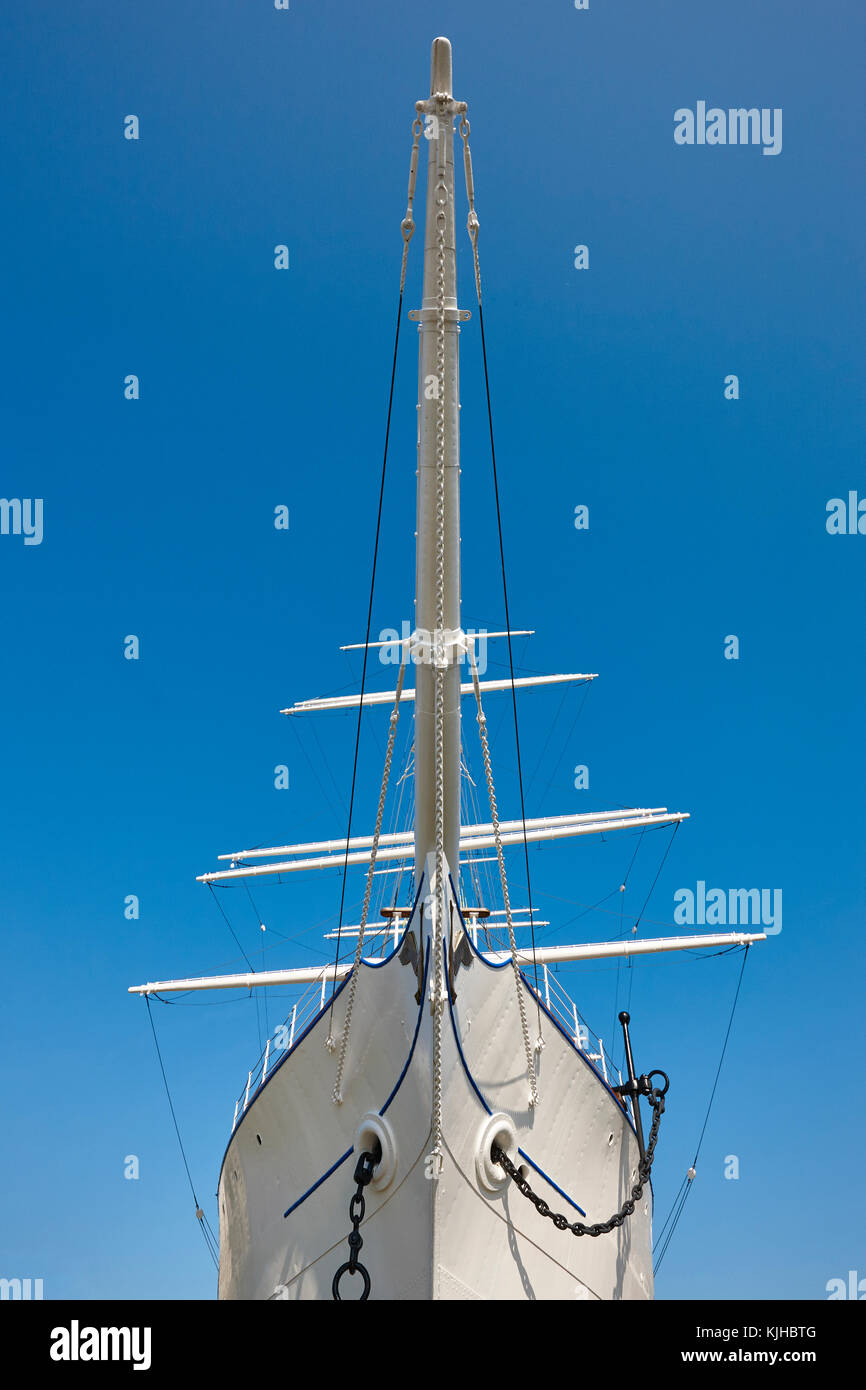 Bow sailboat detail over a blue sky background. Nautic navigation Stock ...