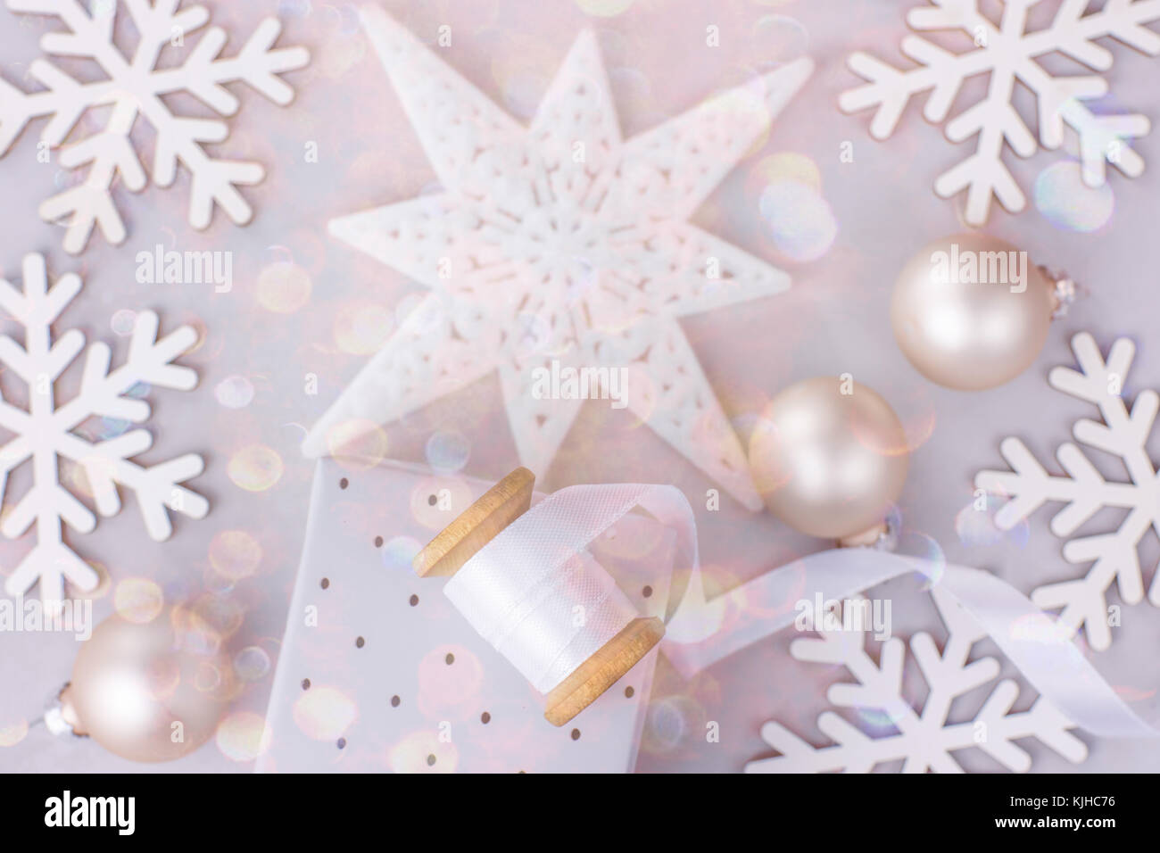 Christmas New Year Frame Banner Background Snow Flakes Star Baubles ...