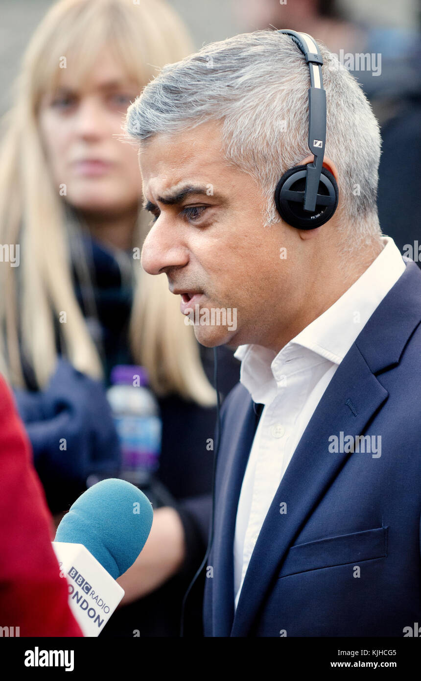 Sadiq Khan (Mayor of London, former Labour MP) giving a radio ...