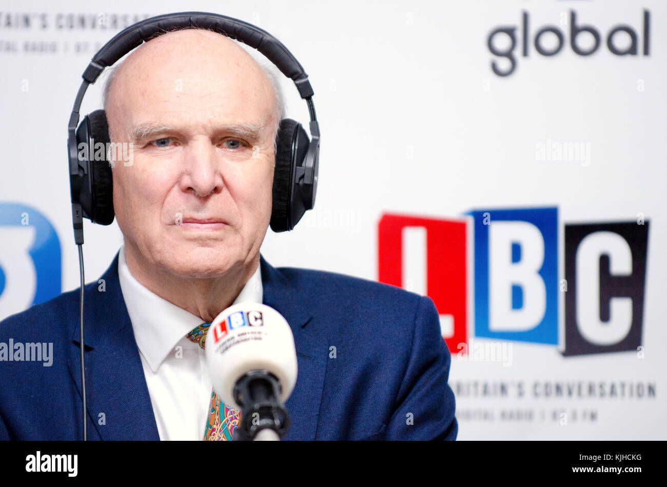 Sir Vince Cable (Leader of the Liberal Democratic Party) giving a radio ...