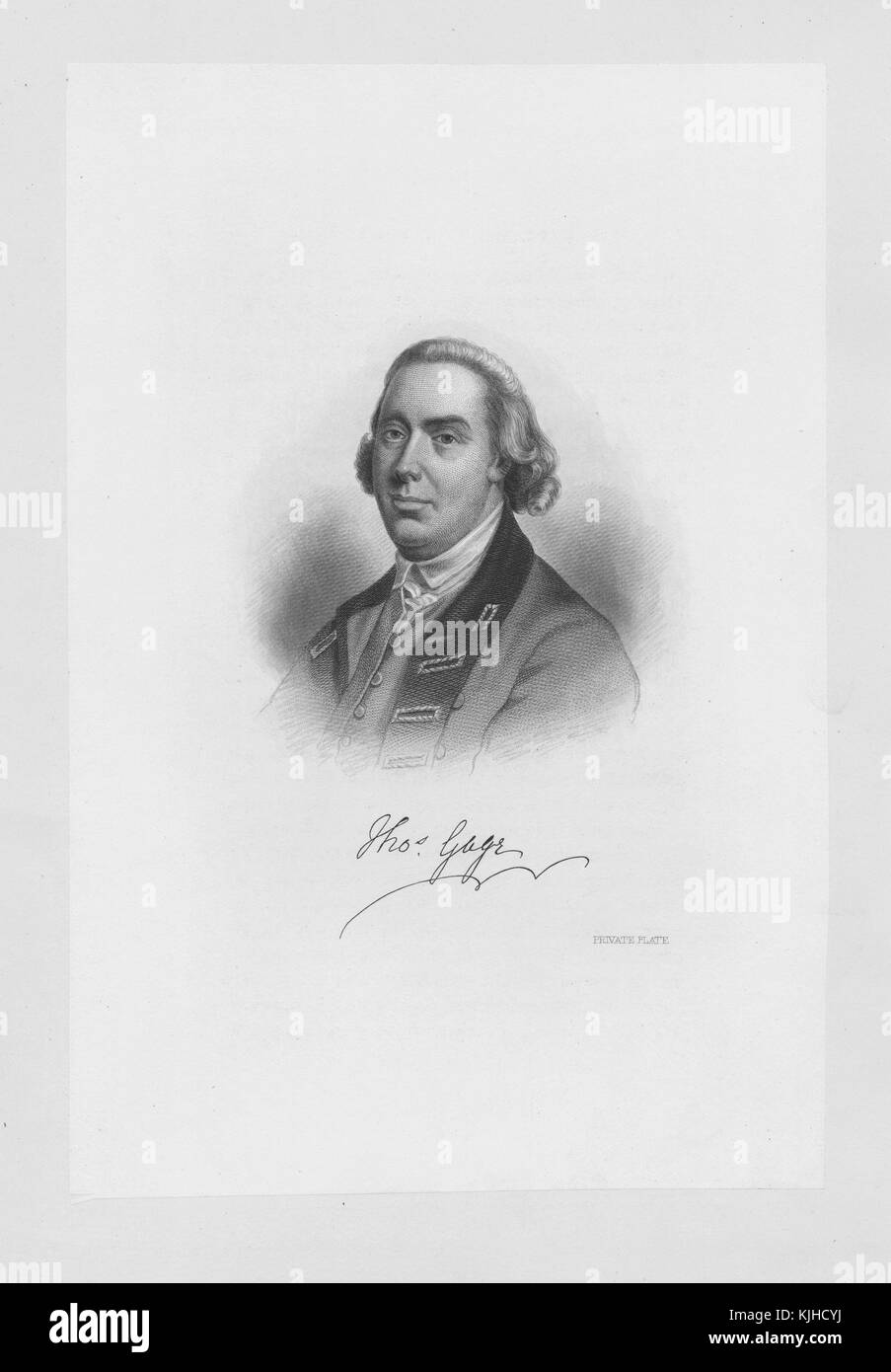 Engraved portrait of Thomas Gage, a British general, best known for his ...