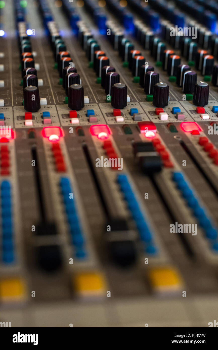 Professional audio mixing console. Close up Stock Photo - Alamy