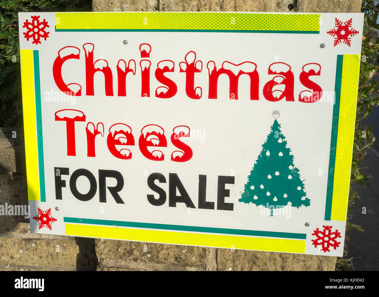 Advertising board advertising Christmas Trees for Sale Stock Photo - Alamy