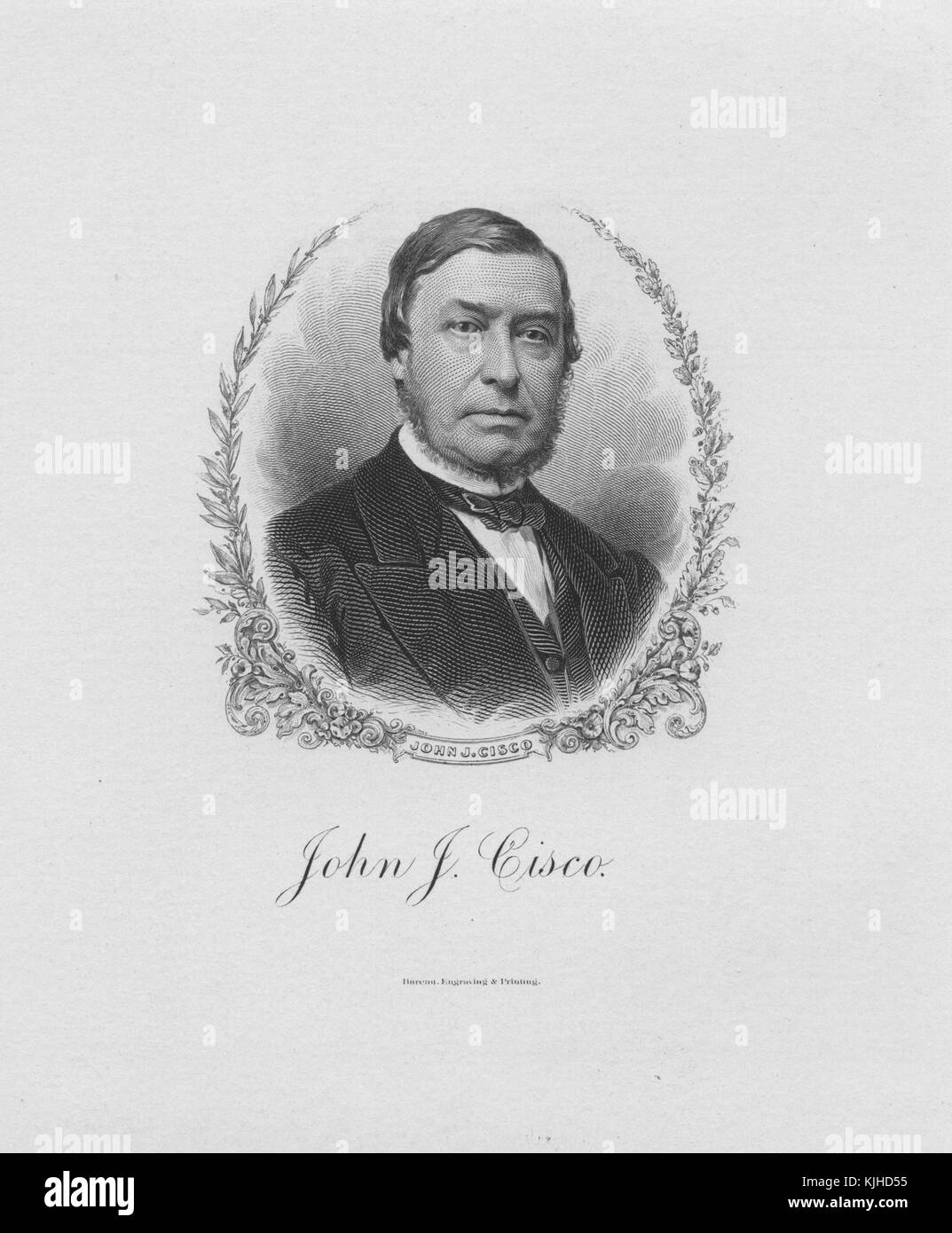 An etching from a portrait of John J Cisco, he was a banker who served ...