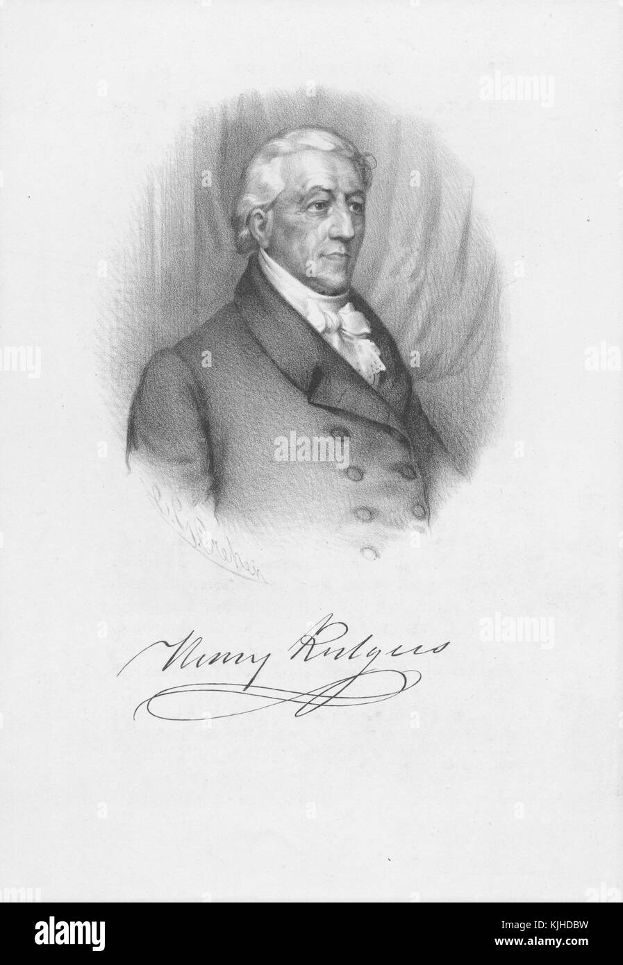An etching from a portrait of Henry Rutgers, he was served in on the ...