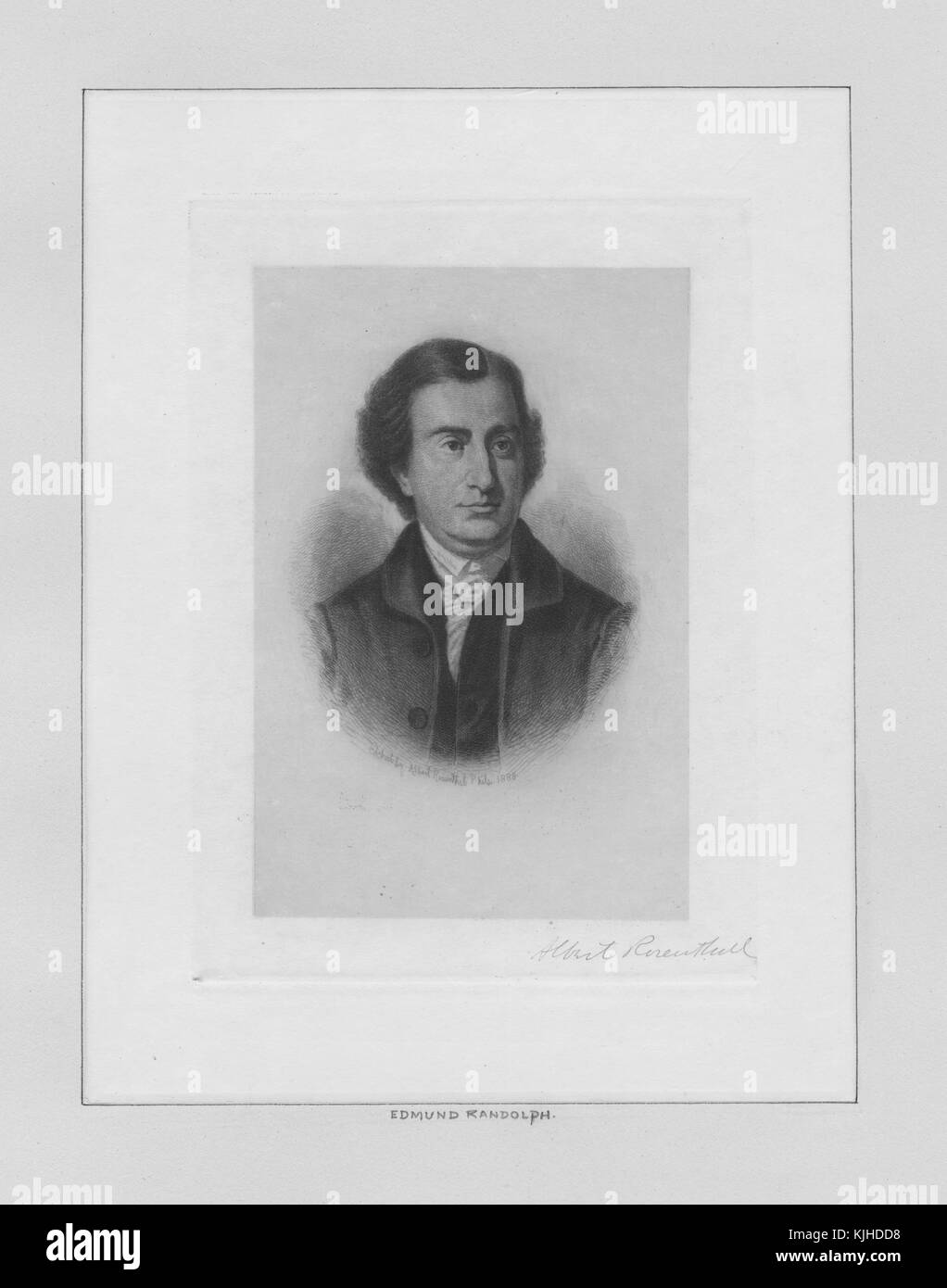 An etching from a portrait of Edmund Jennings Randolph, he was an ...