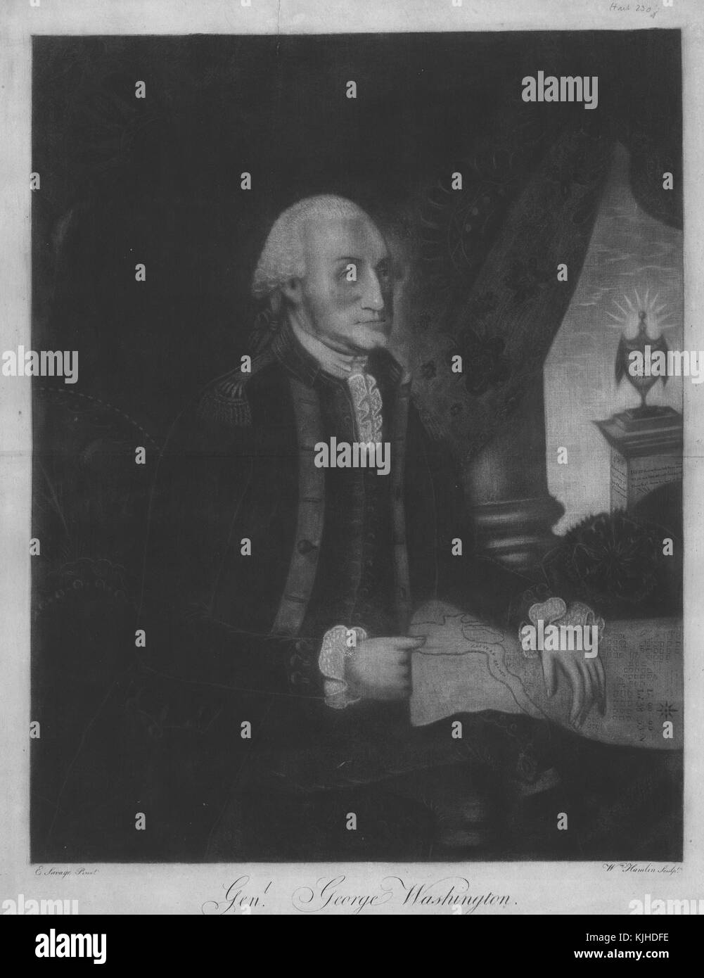 An engraving from a portrait of George Washington, he was the first ...