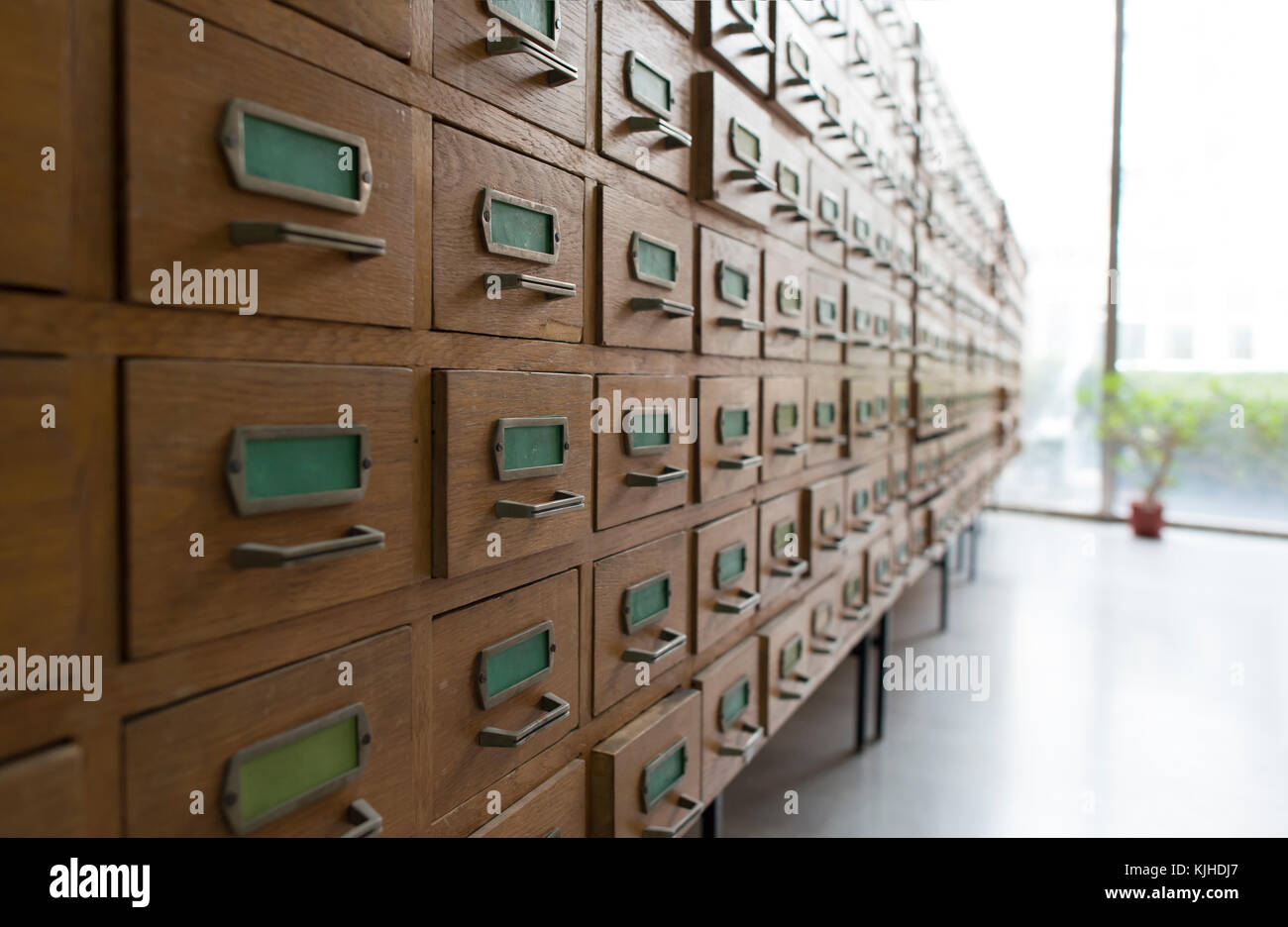 Drawers in archive. Wooden shelves Stock Photo - Alamy