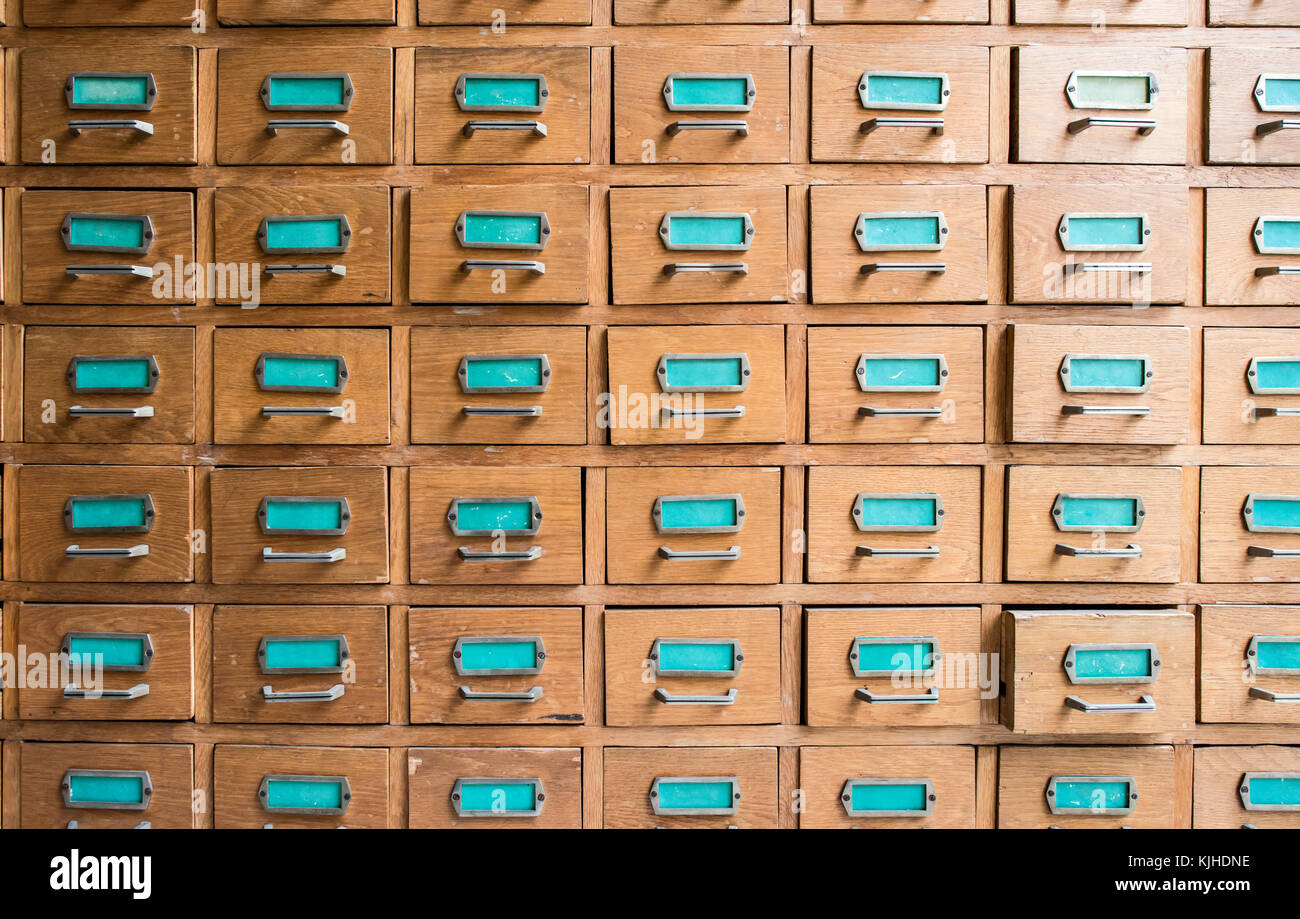Drawers in archive. Wooden shelves Stock Photo - Alamy