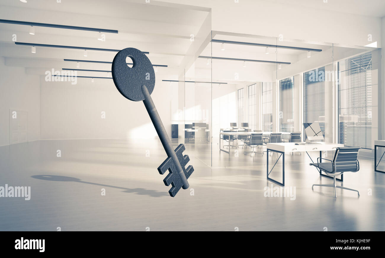 Conceptual background image of concrete key sign in modern offic Stock ...