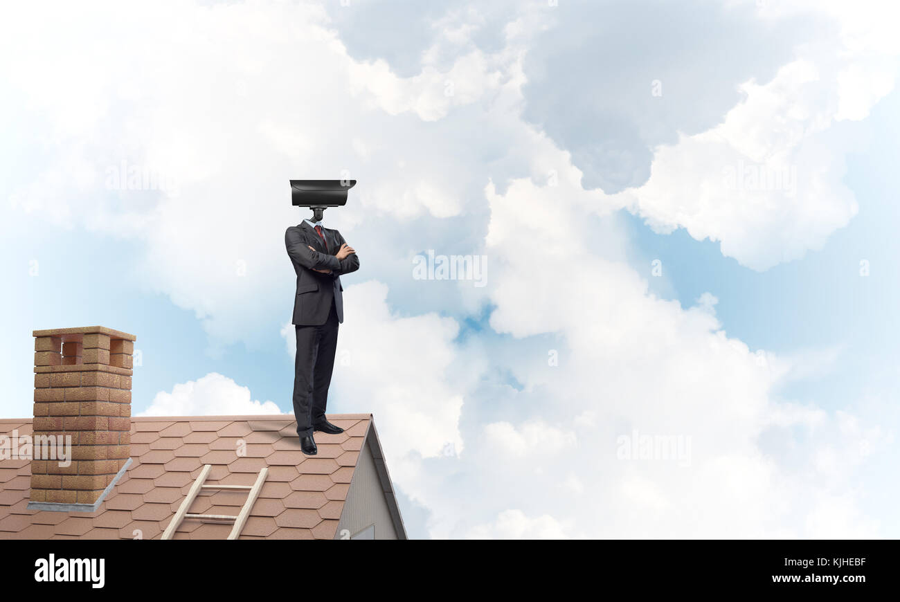 Concept of security and privacy protection with camera headed man Stock ...