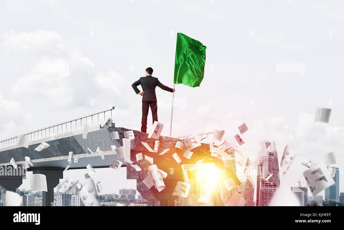 Man with flag presenting leadership concept Stock Photo - Alamy