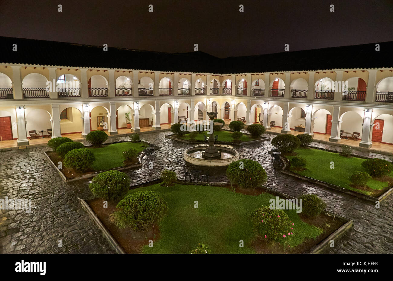 night shot of inner courtyard of Hotel Dann Monasterio, Popayan ...