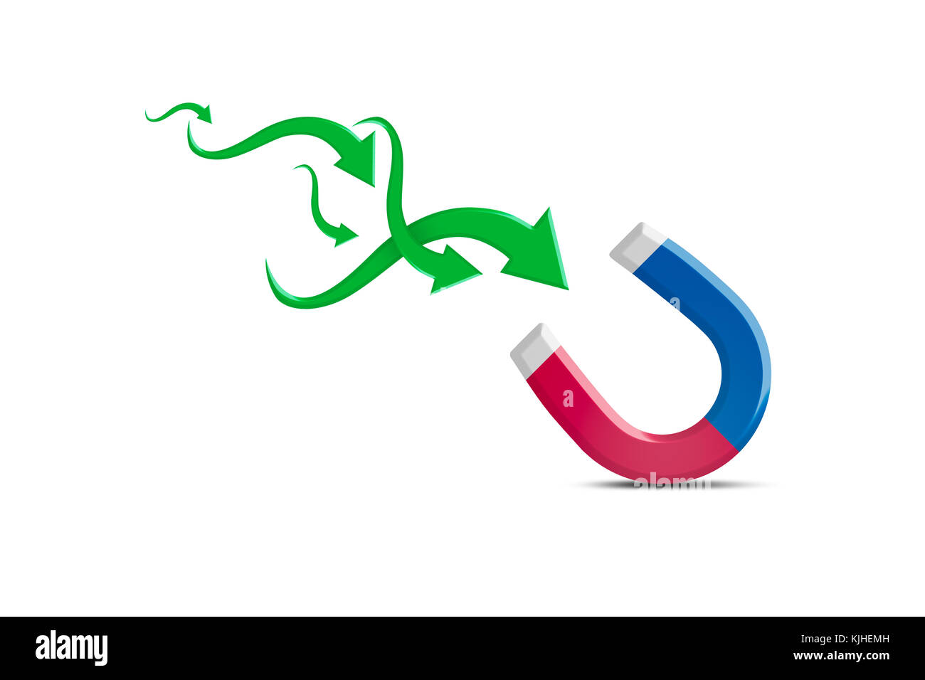 Illustrative red and blue horseshoe magnet pulling arrows, isolated on ...