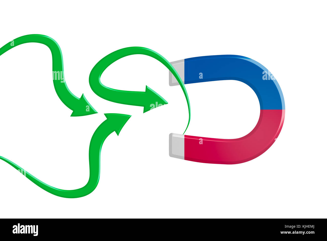 Illustrative red and blue horseshoe magnet pulling arrows, isolated on ...