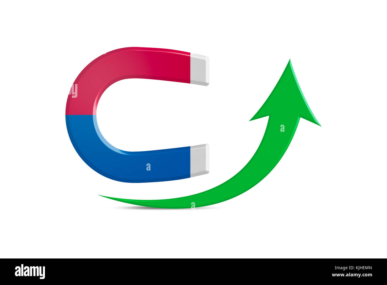 Illustrative red and blue horseshoe magnet pulling arrows, isolated on ...