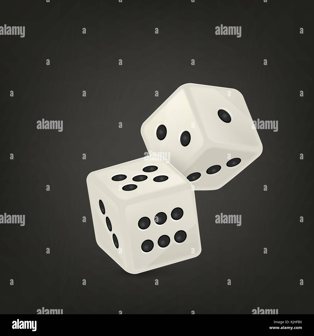 Vector illustration of white realistic game dice icon in flight closeup ...