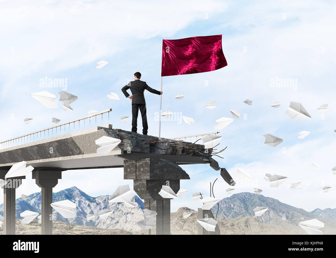 Man with flag presenting leadership concept Stock Photo - Alamy
