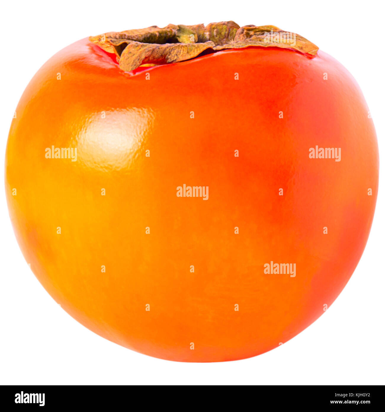 Isolated fruits. One whole persimmon isolated on white background with ...